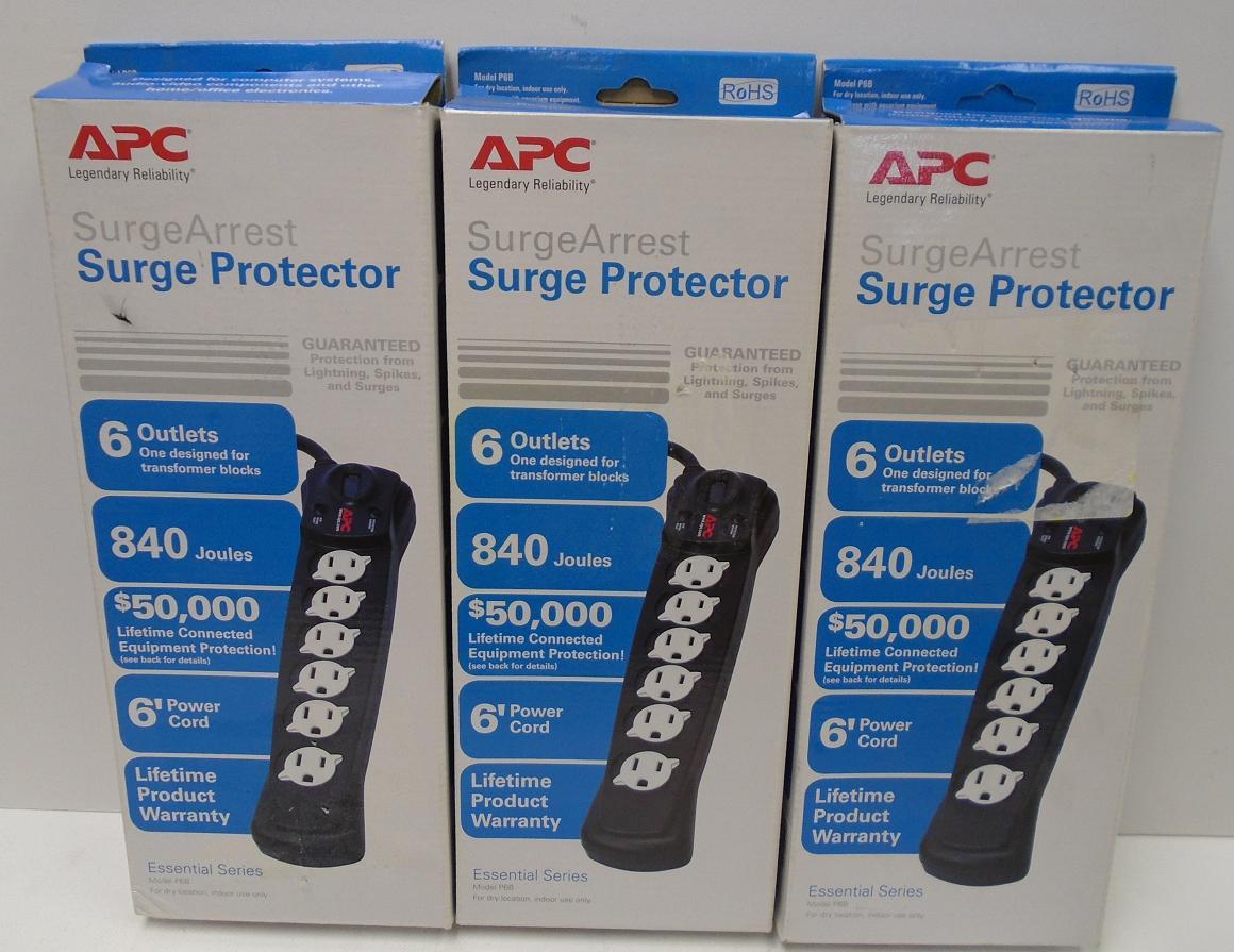 Apc P6b Surgearrest Surge Protector 6 Outlets 6 Cord Strip Lot Qty 3