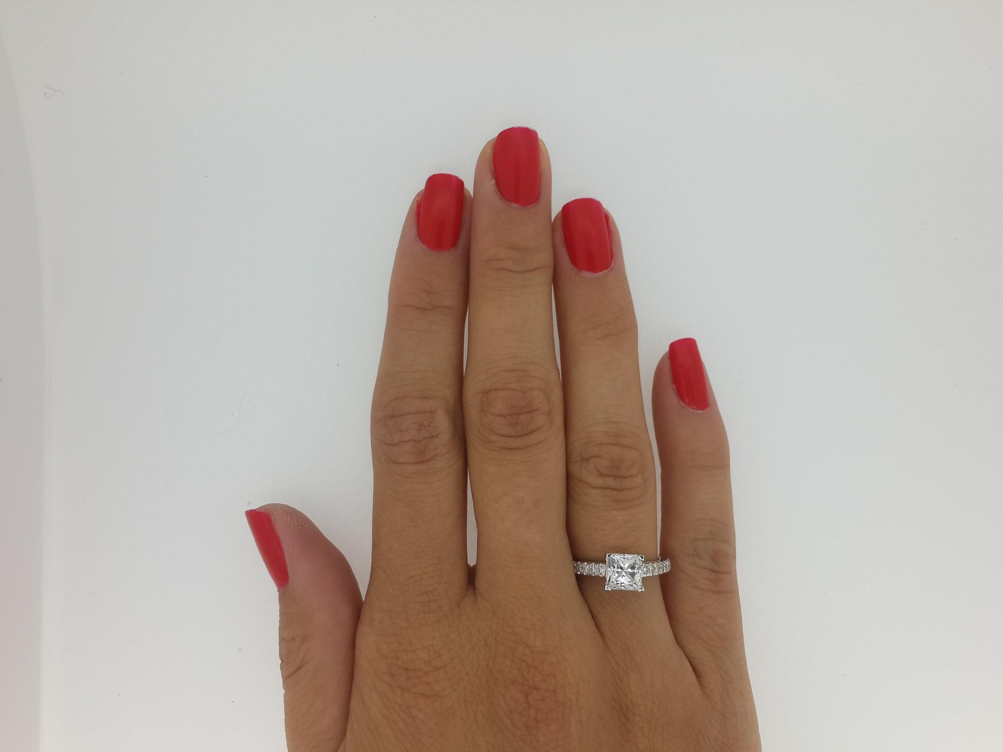 1.3 Ct Classic Pave Princess Cut Diamond Engagement Ring VS1 G