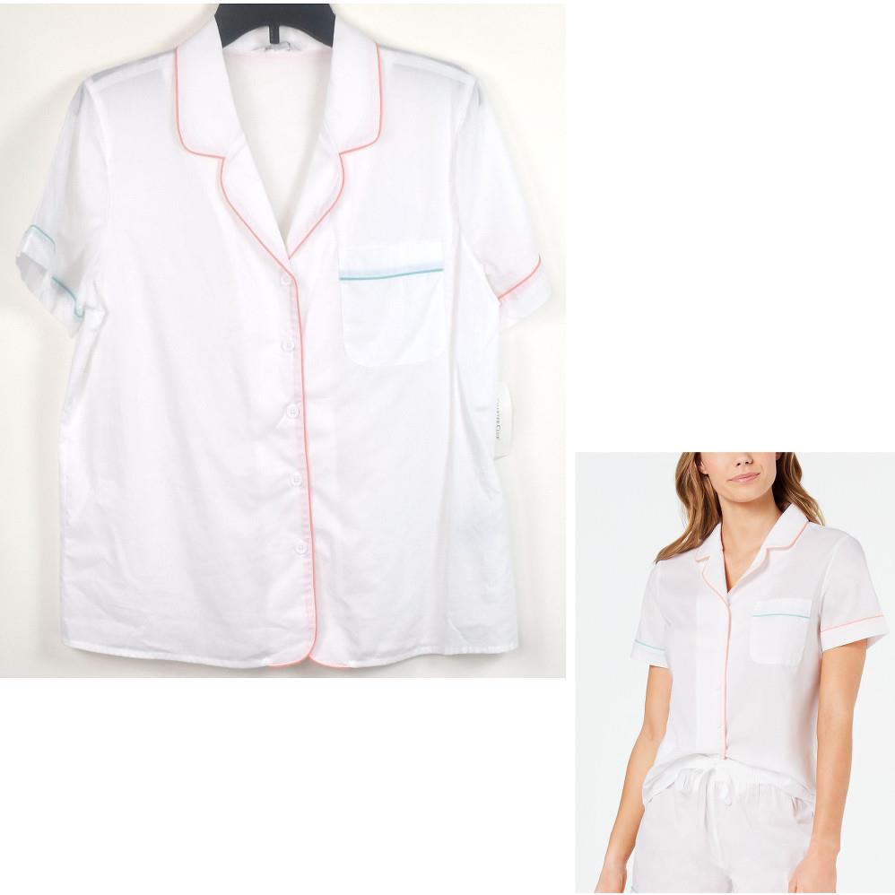Charter Club Woven Cotton Pajama Top Notch Collar Pocket Choose Size ...
