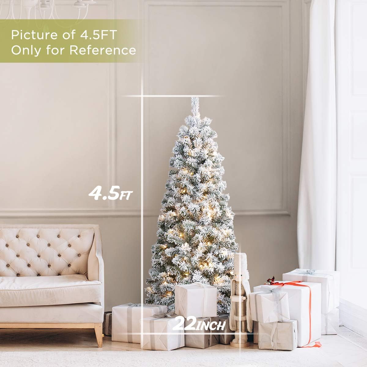 Snow Flocked Artificial Slim Christmas Tree Hinged Snowy Pencil ...