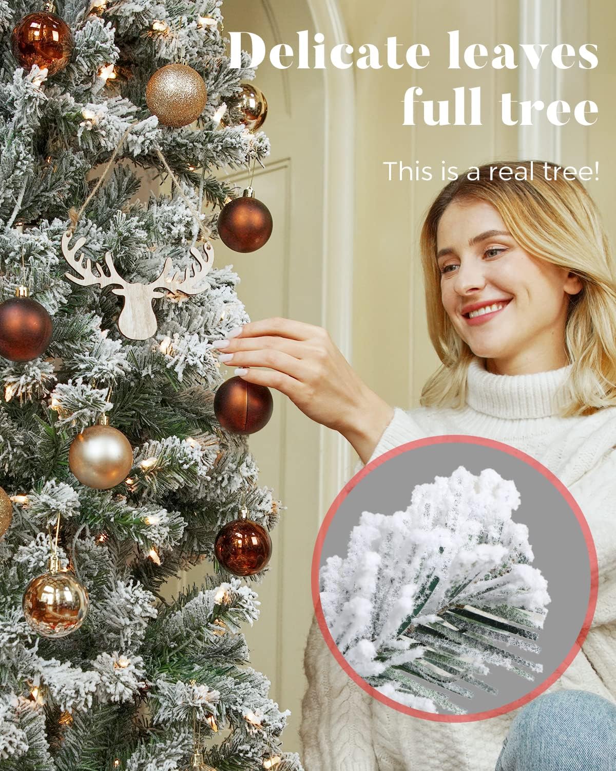 Snow Flocked Artificial Slim Christmas Tree Hinged Snowy Pencil ...