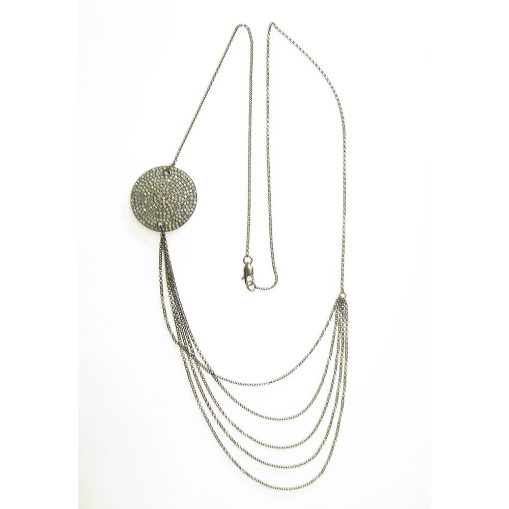 4.33ct Natural Diamond Disc Charm Sterling Silver Chain Necklace ...