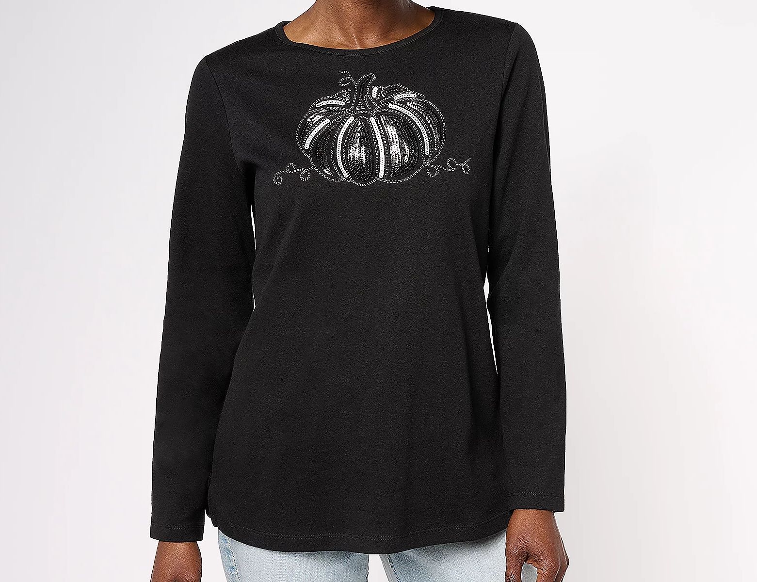 Quacker Factory Size 1X Black Elegant Pumpkin Long Sleeve Top | eBay